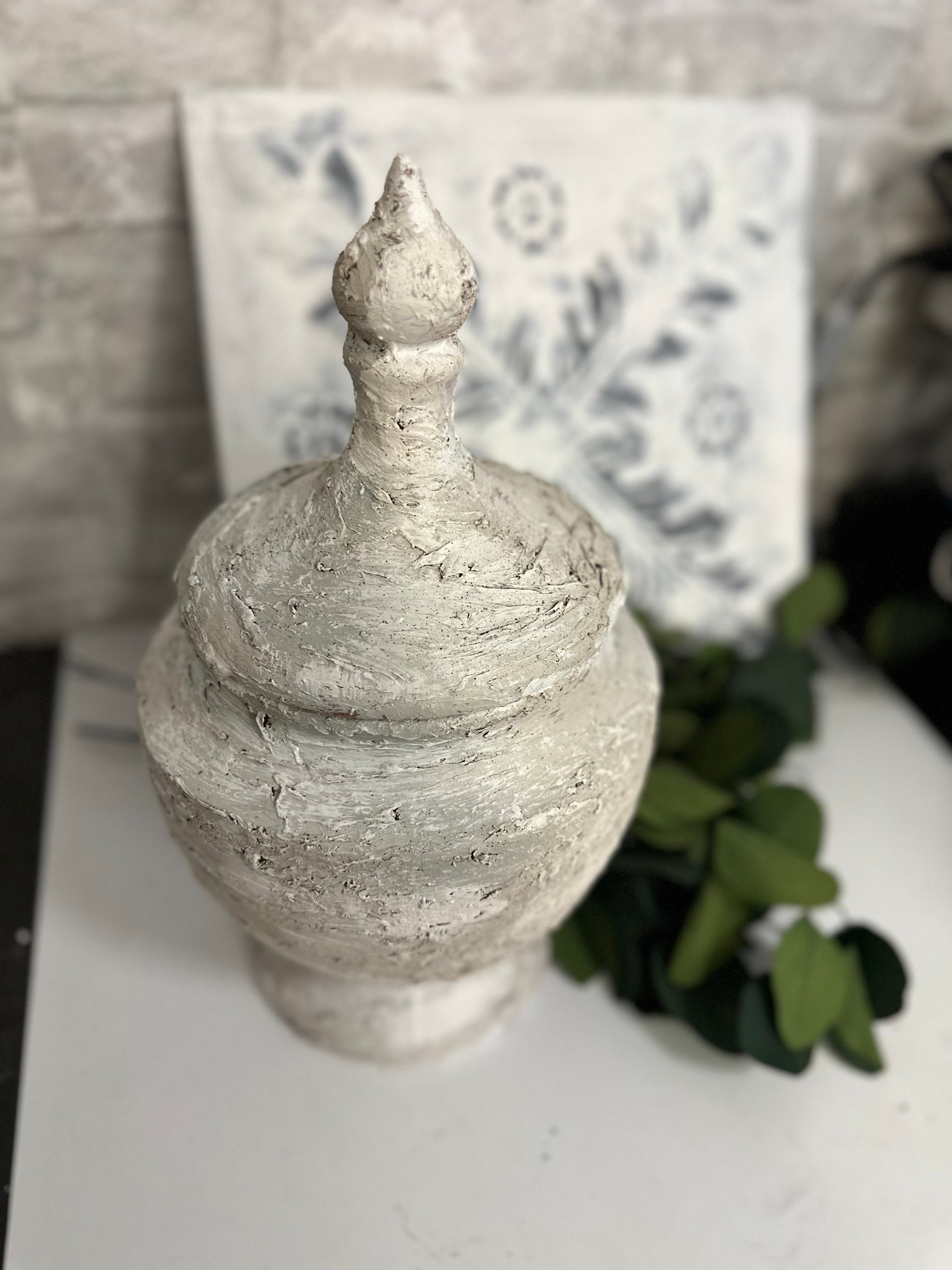 White Grey Aged Rustic Vase 14'' Tall Artisan Urn Hand - Etsy