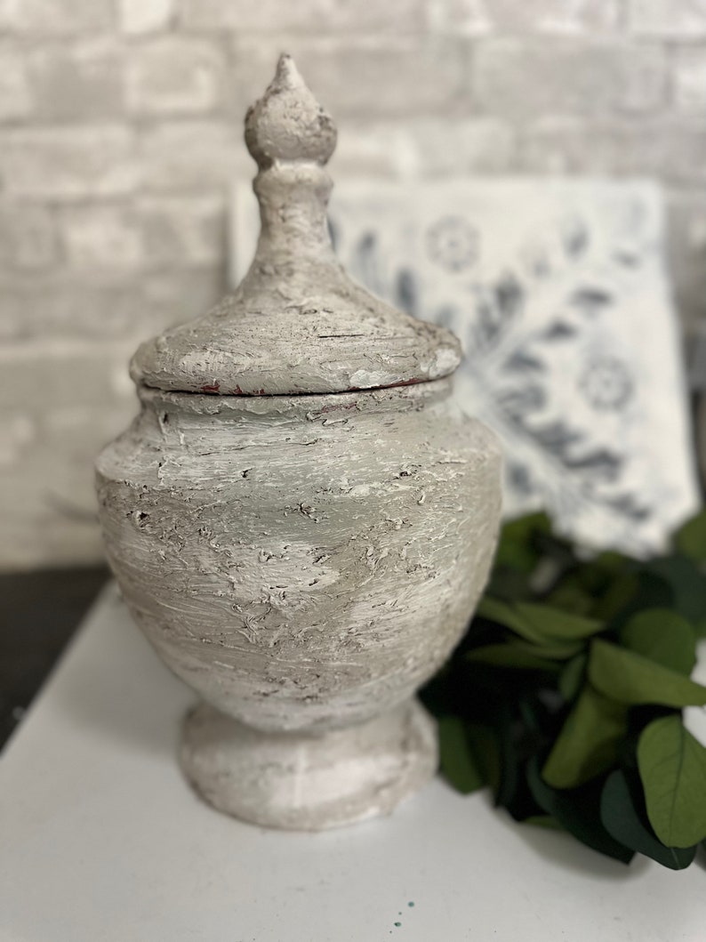 White Grey Aged Rustic Vase 14'' Tall Artisan Urn Hand - Etsy