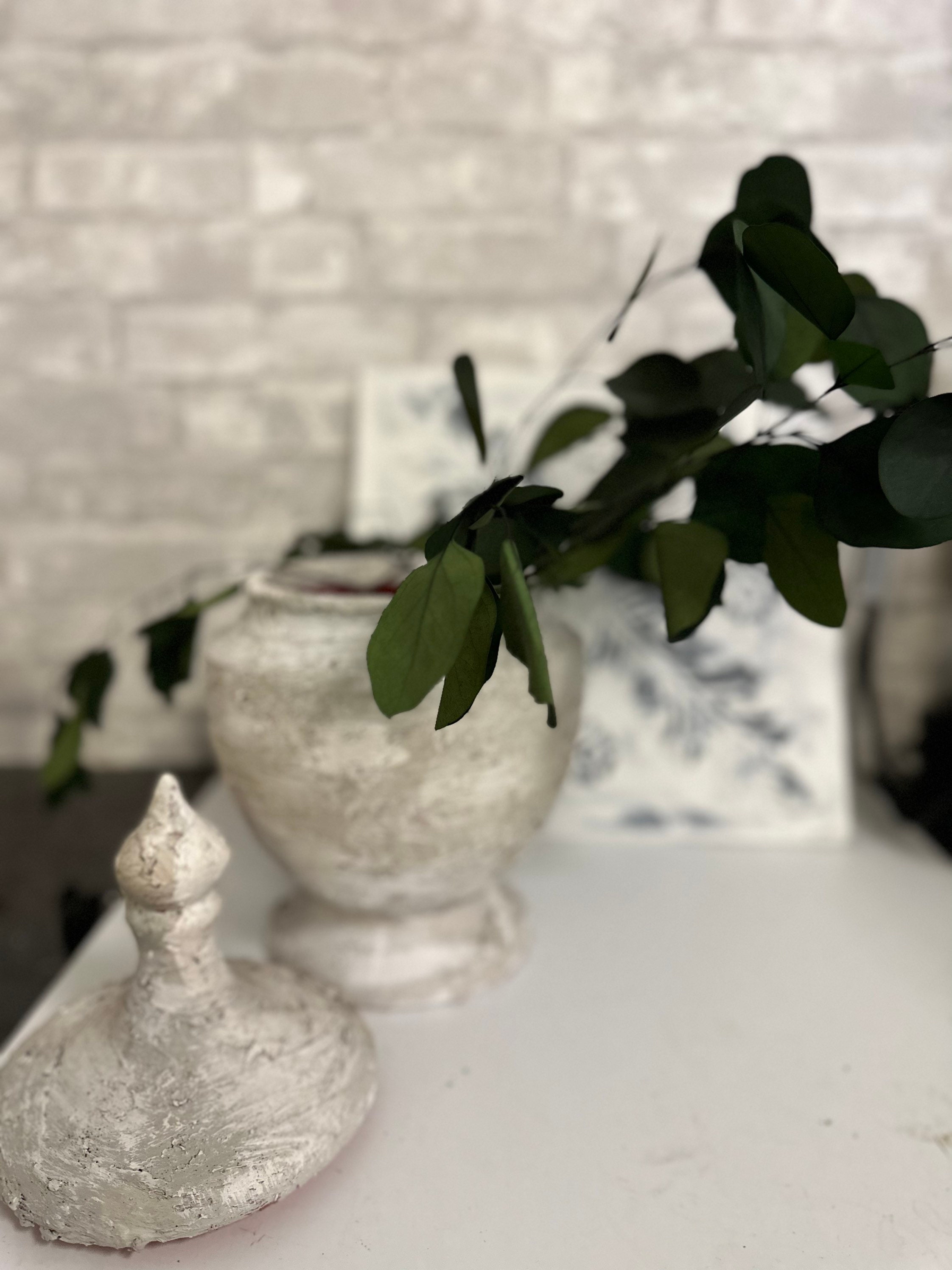 White Grey Aged Rustic Vase 14'' Tall Artisan Urn Hand - Etsy