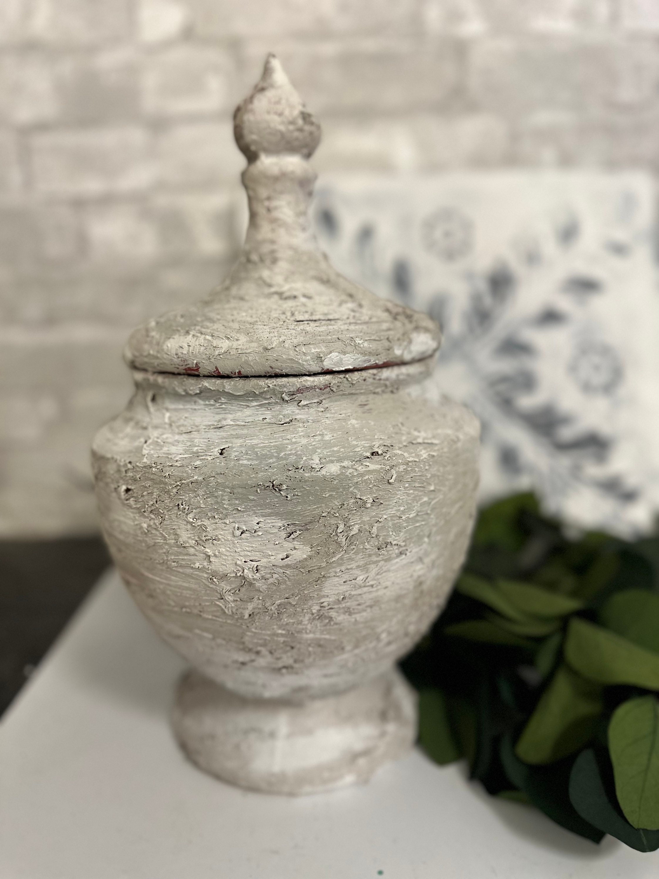 White Grey Aged Rustic Vase 14'' Tall Artisan Urn Hand - Etsy