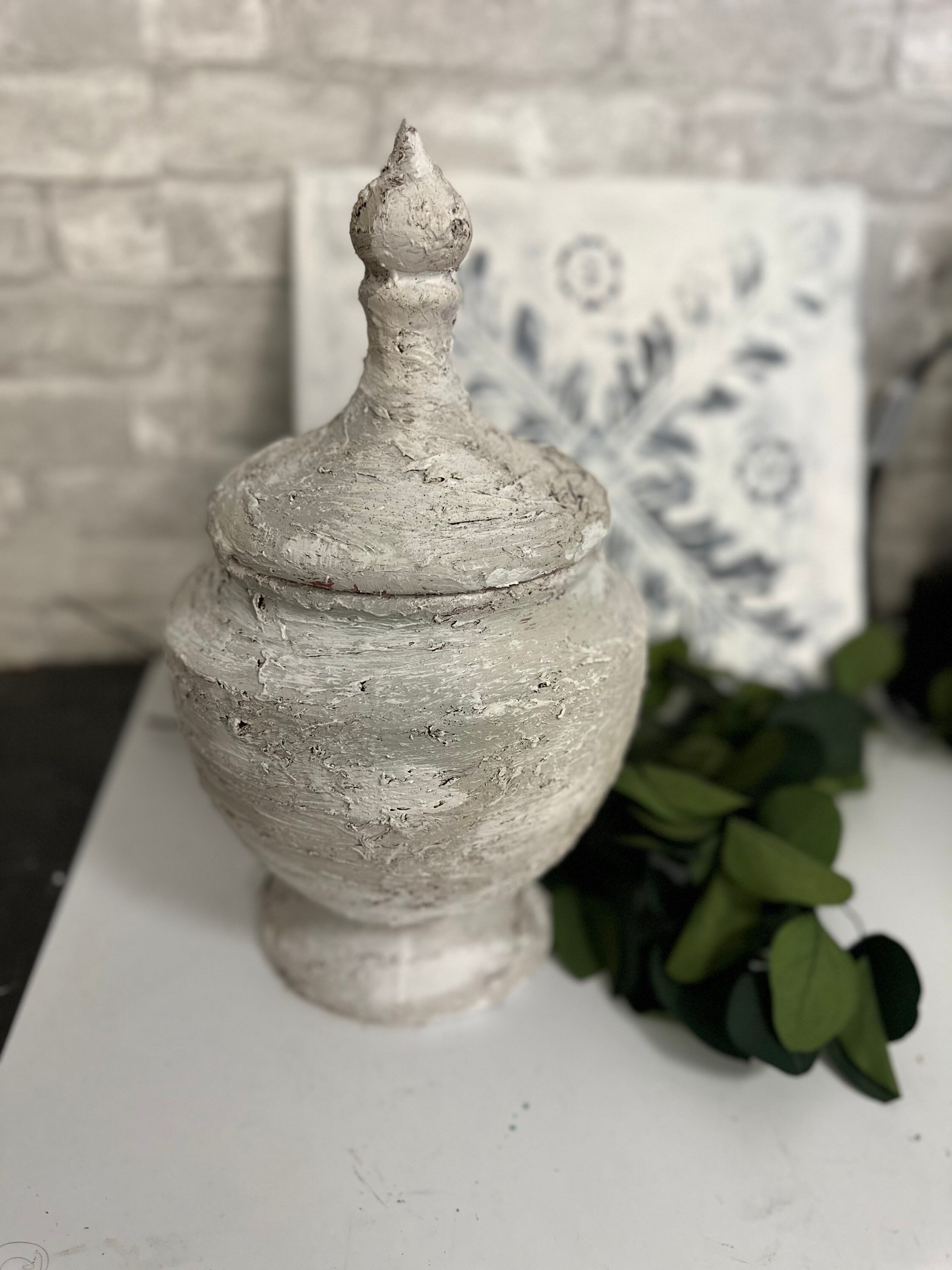 White Grey Aged Rustic Vase 14'' Tall Artisan Urn Hand - Etsy