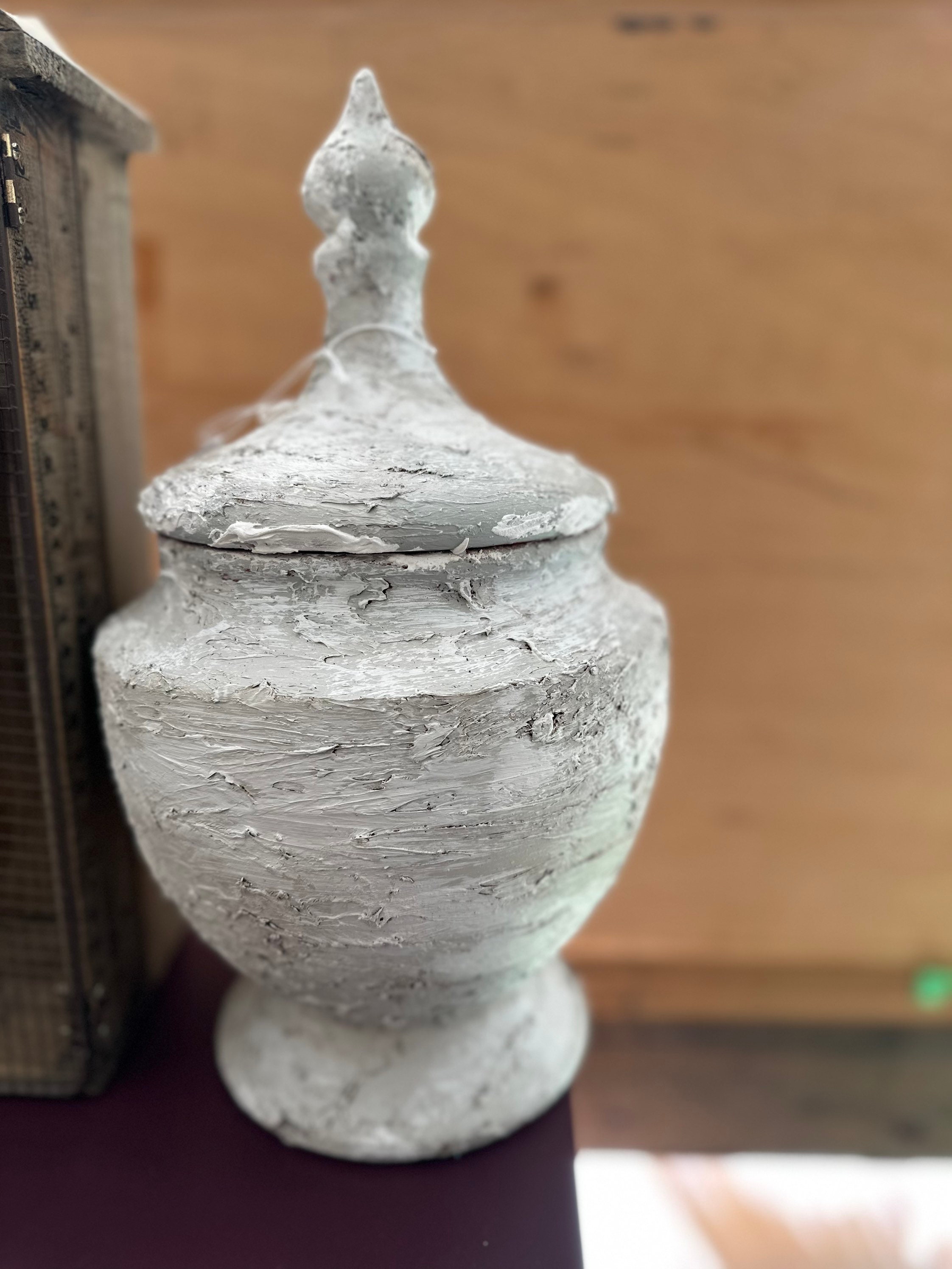 White Grey Aged Rustic Vase 14'' Tall Artisan Urn Hand - Etsy