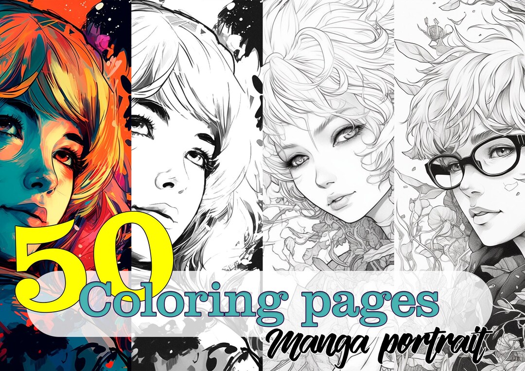 Manga Face Coloring Pages for Adults. Coloring Sheets. Grayscale Art ...