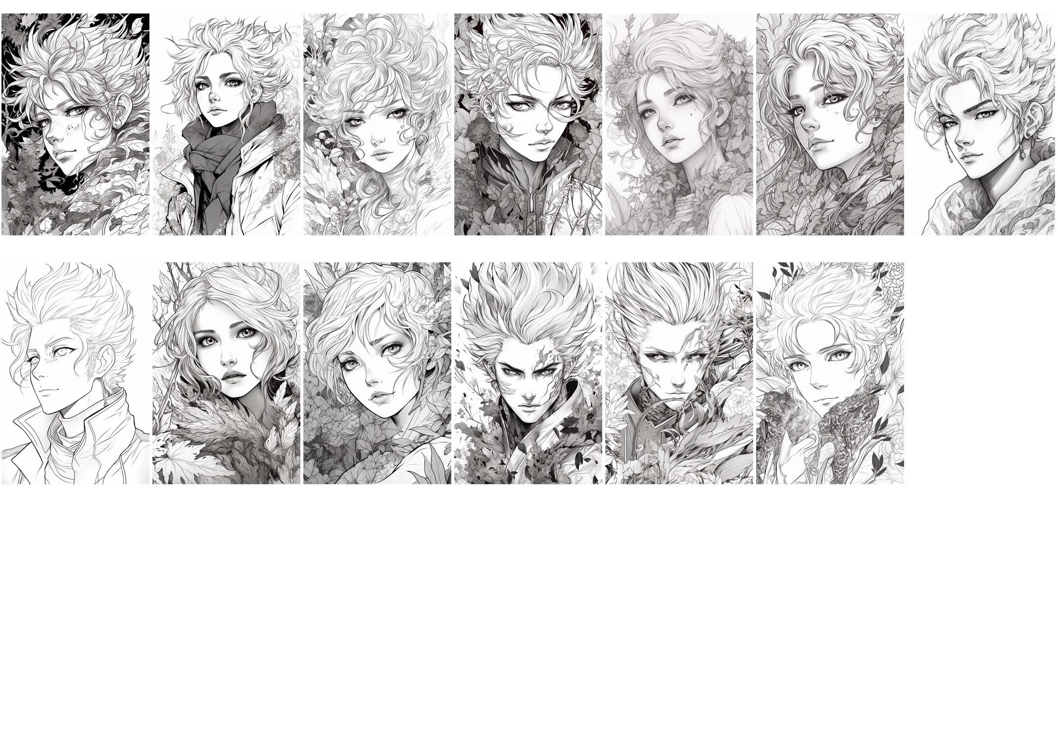Manga Face Coloring Pages for Adults. Coloring Sheets. Grayscale Art ...