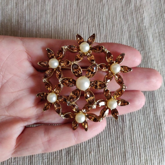 Spilla Vintage anni '50-'60, con fiori di strass e pe… - Gem