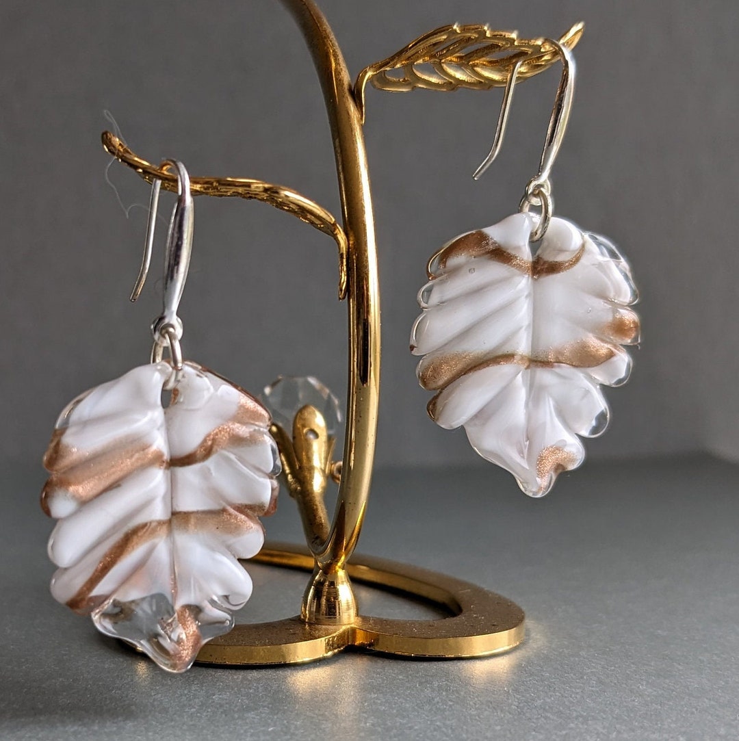 Leaf Genuine Murano Glass Venetian Murano White & Gold Ribon Tree ...