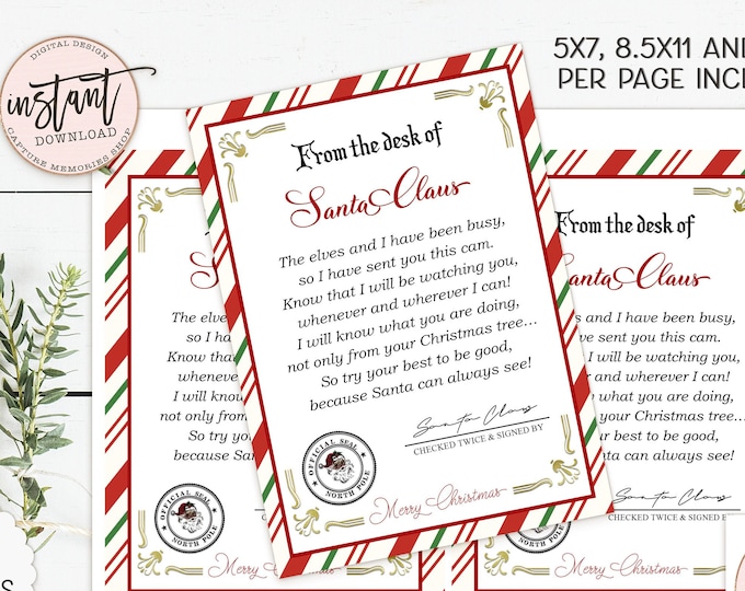 Santa Cam Letter, Instant Download, Printable Santa Letter, Santa Claus ...