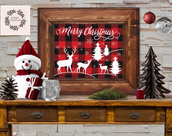 Red Buffalo Plaid Farmhouse Christmas Wall Art Set Christmas - Etsy Canada