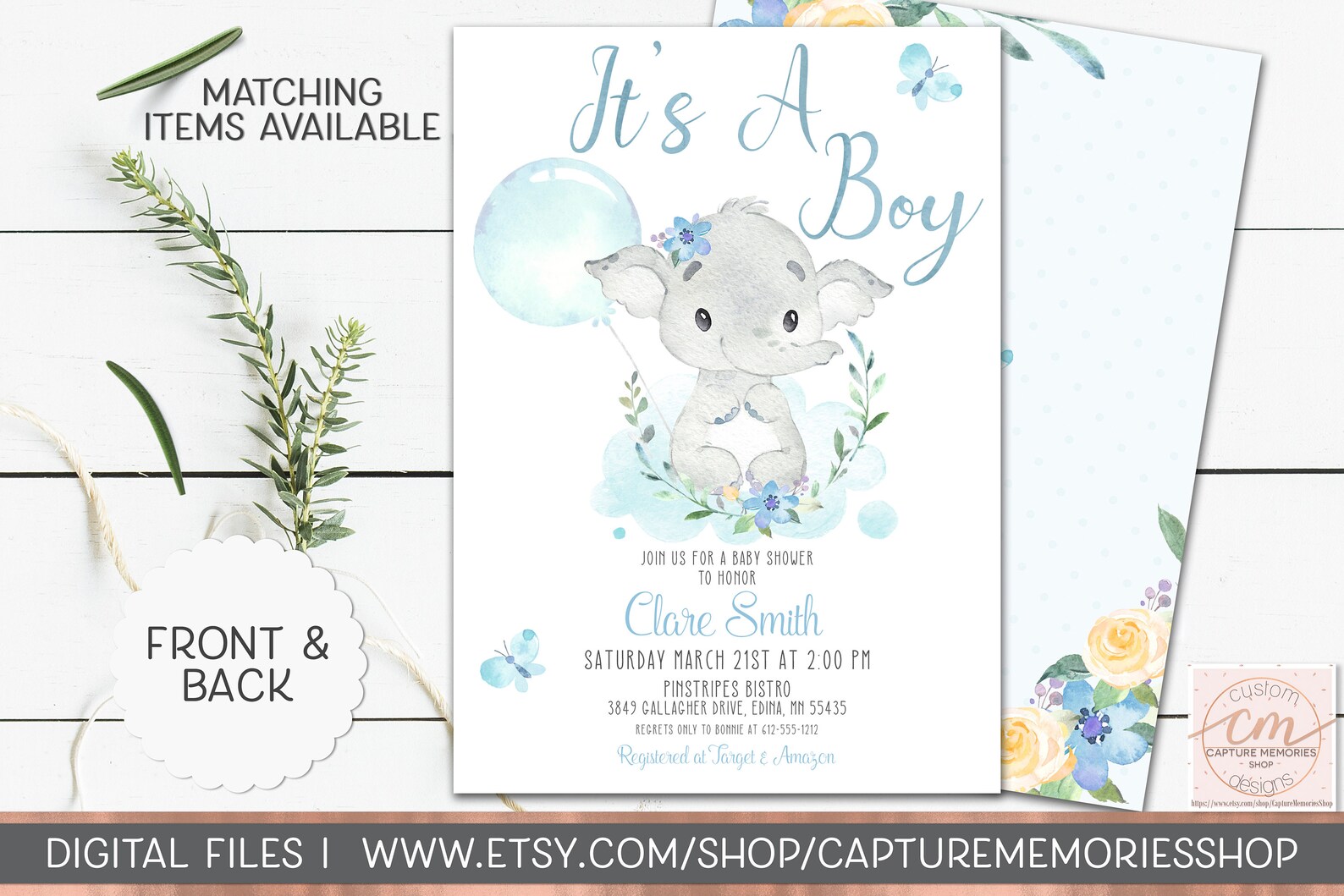 Boy Elephant Baby Shower Invitation Safari Elephant - Etsy