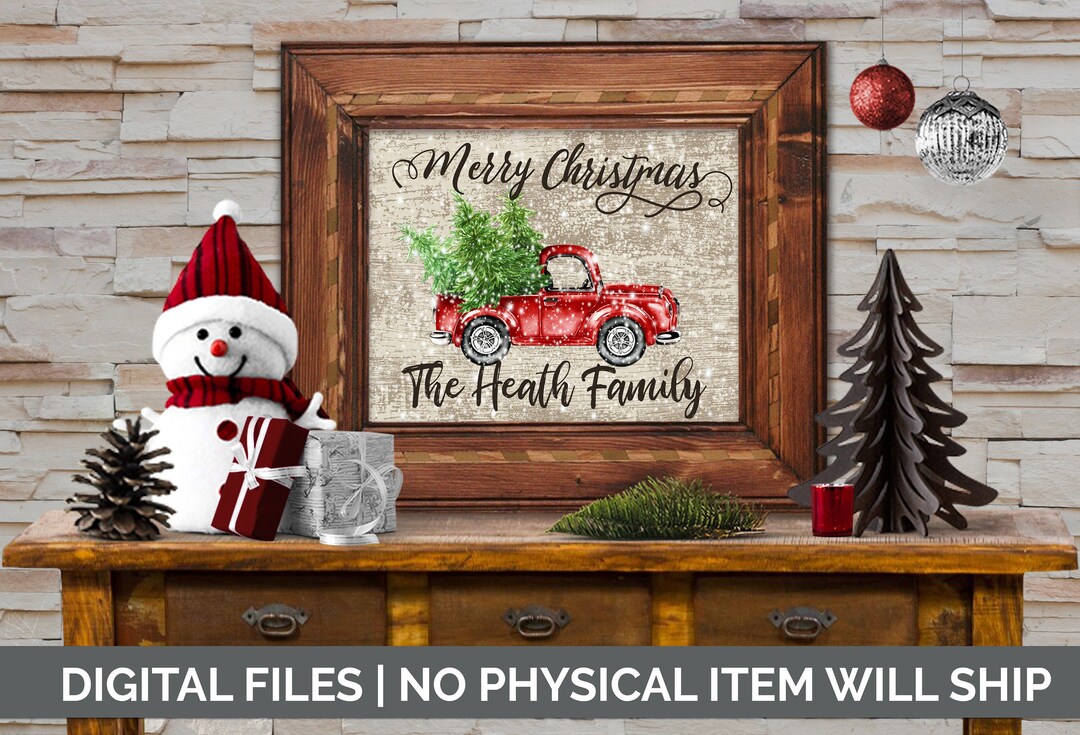 Personalized Merry Christmas Printable Sign, Old Vintage Red Truck ...