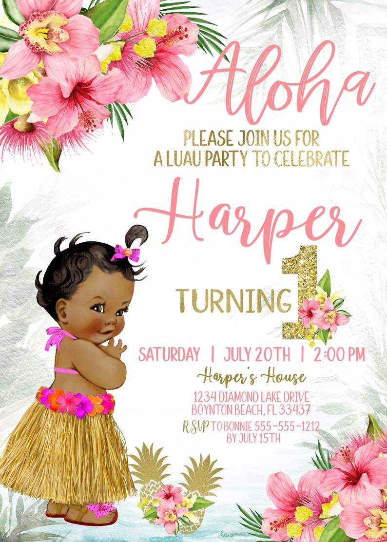 Hawaiian Luau Hula Birthday Party Invitation Luau Invitation - Etsy