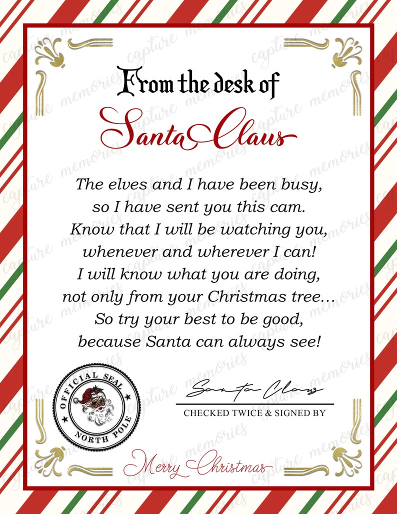 Santa Cam Letter, Printable Christmas Note (PDF, JPG) - Etsy