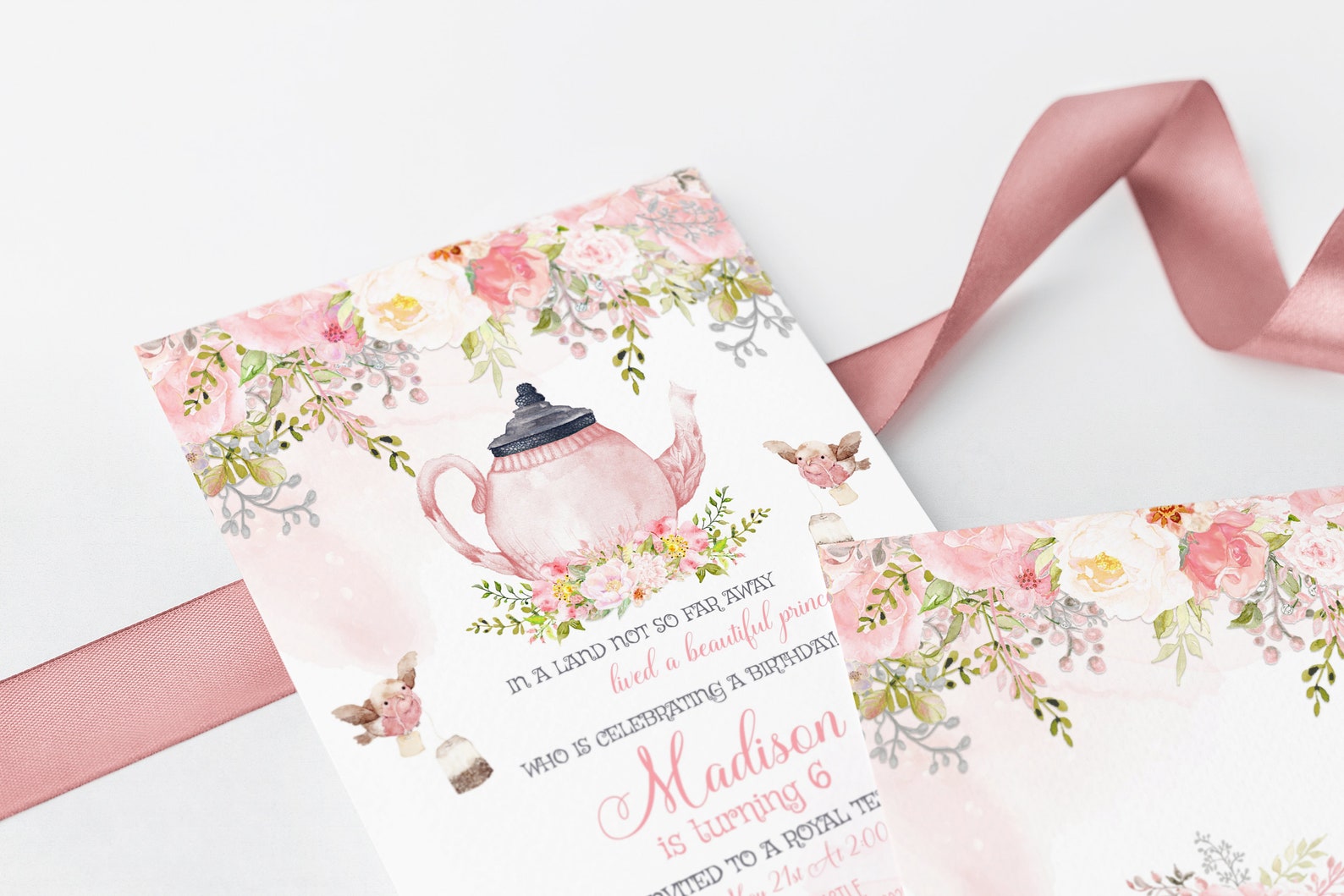 Tea Party Invitation Pink Watercolor Tea Pot Blush Pink | Etsy