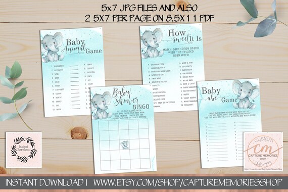 Blue Elephant Baby Shower Game Package Baby Shower Games | Etsy