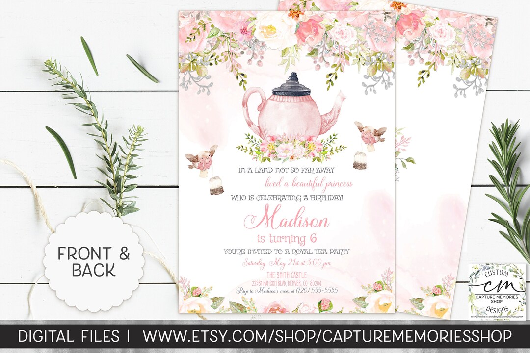 Tea Party Invitation, Pink Watercolor Tea Pot, Blush Pink Birthday ...