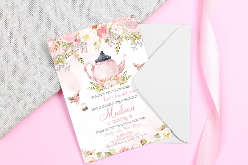 Tea Party Invitation Pink Watercolor Tea Pot Blush Pink - Etsy