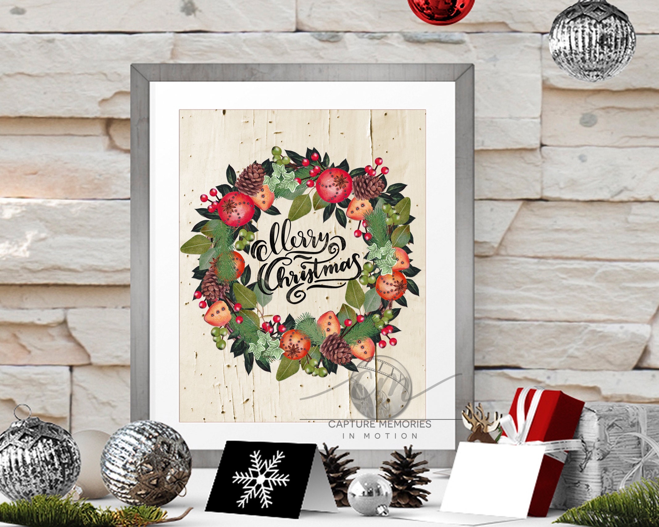 Christmas Wreath Printable Rustic Christmas Sign Rustic | Etsy