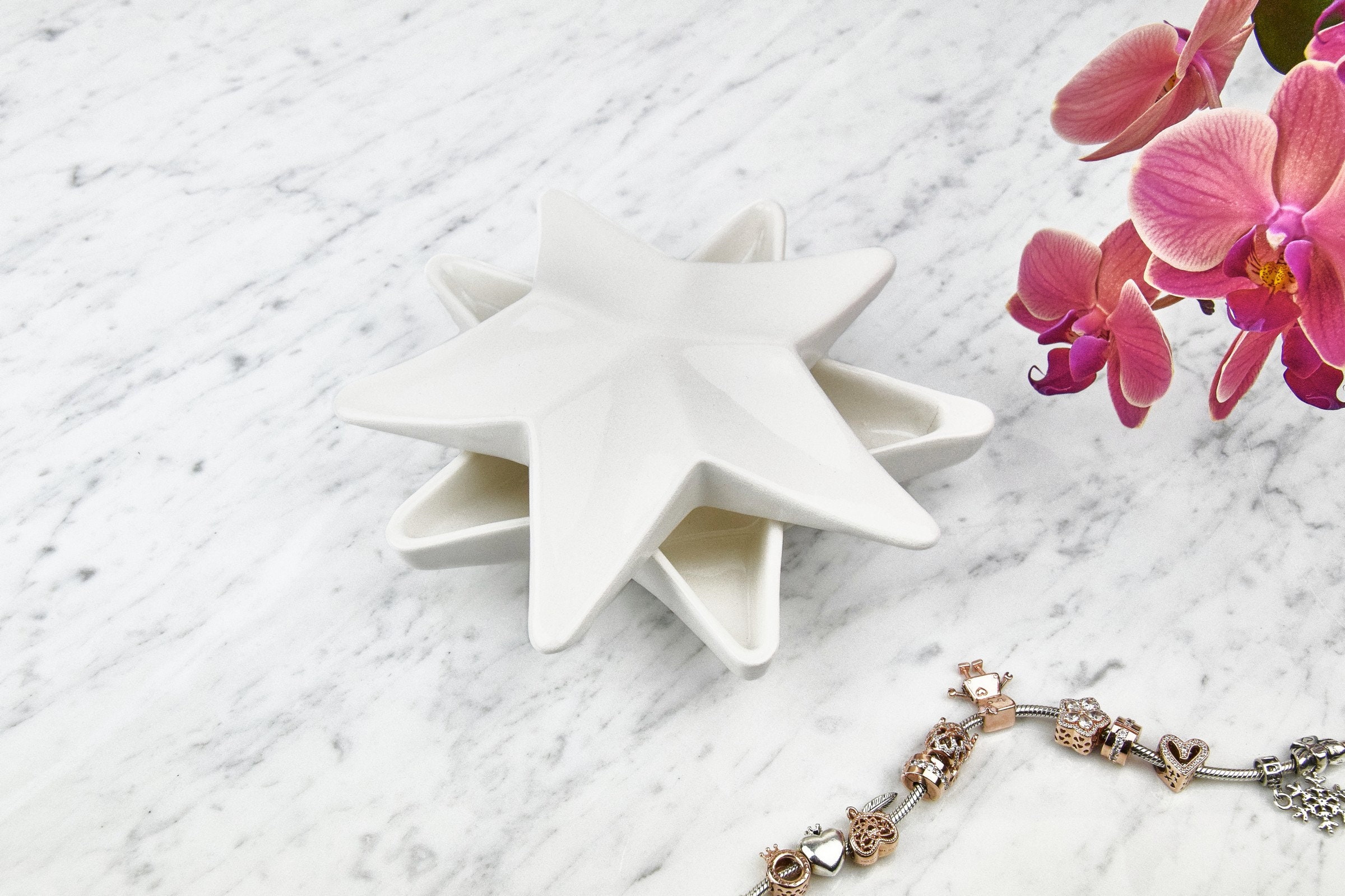 White Star Jewelry Box With Lid, Porcelain Engagement Ring Dish, Sea ...