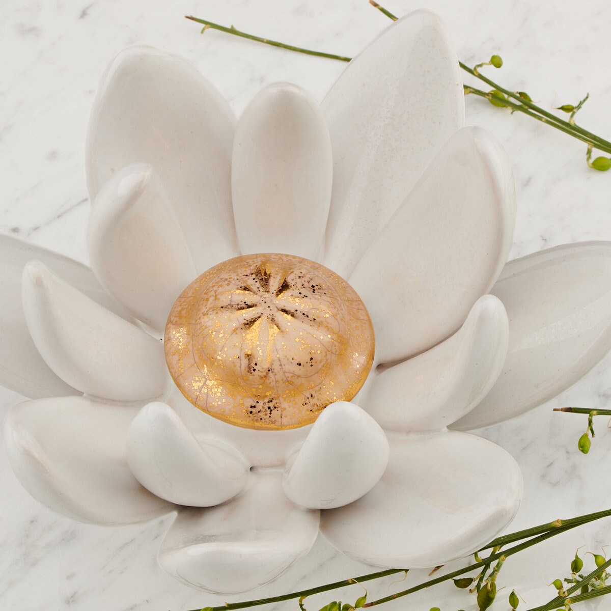 White Porcelain Lotus Sculpture, Housewarming Gift, Lotos Flower Decor ...
