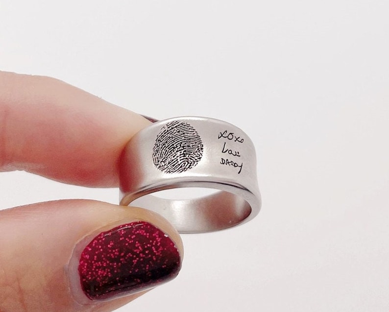 Custom Fingerprint Engraved Sterling Silver Ring: Personalized ...