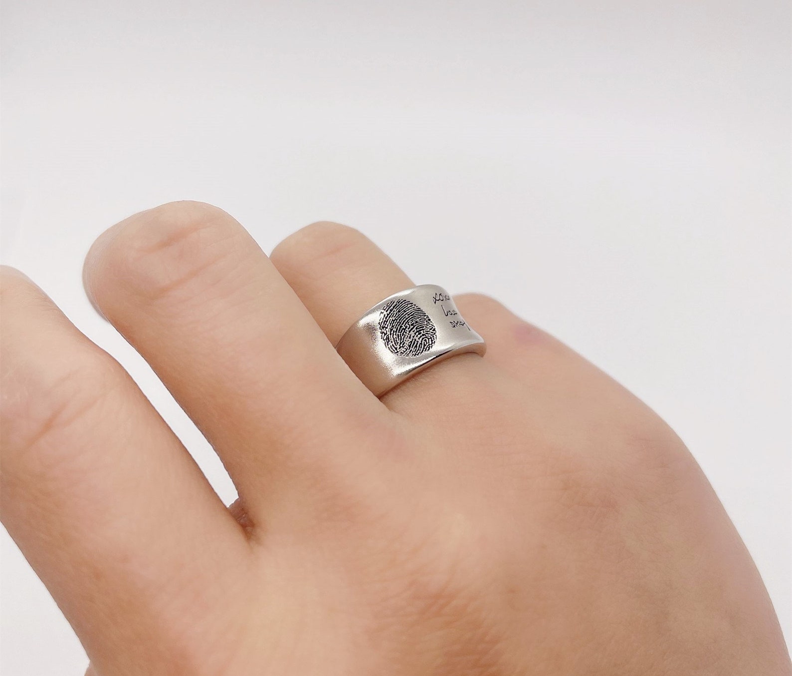 Custom Fingerprint Engraved Sterling Silver Ring: Personalized ...