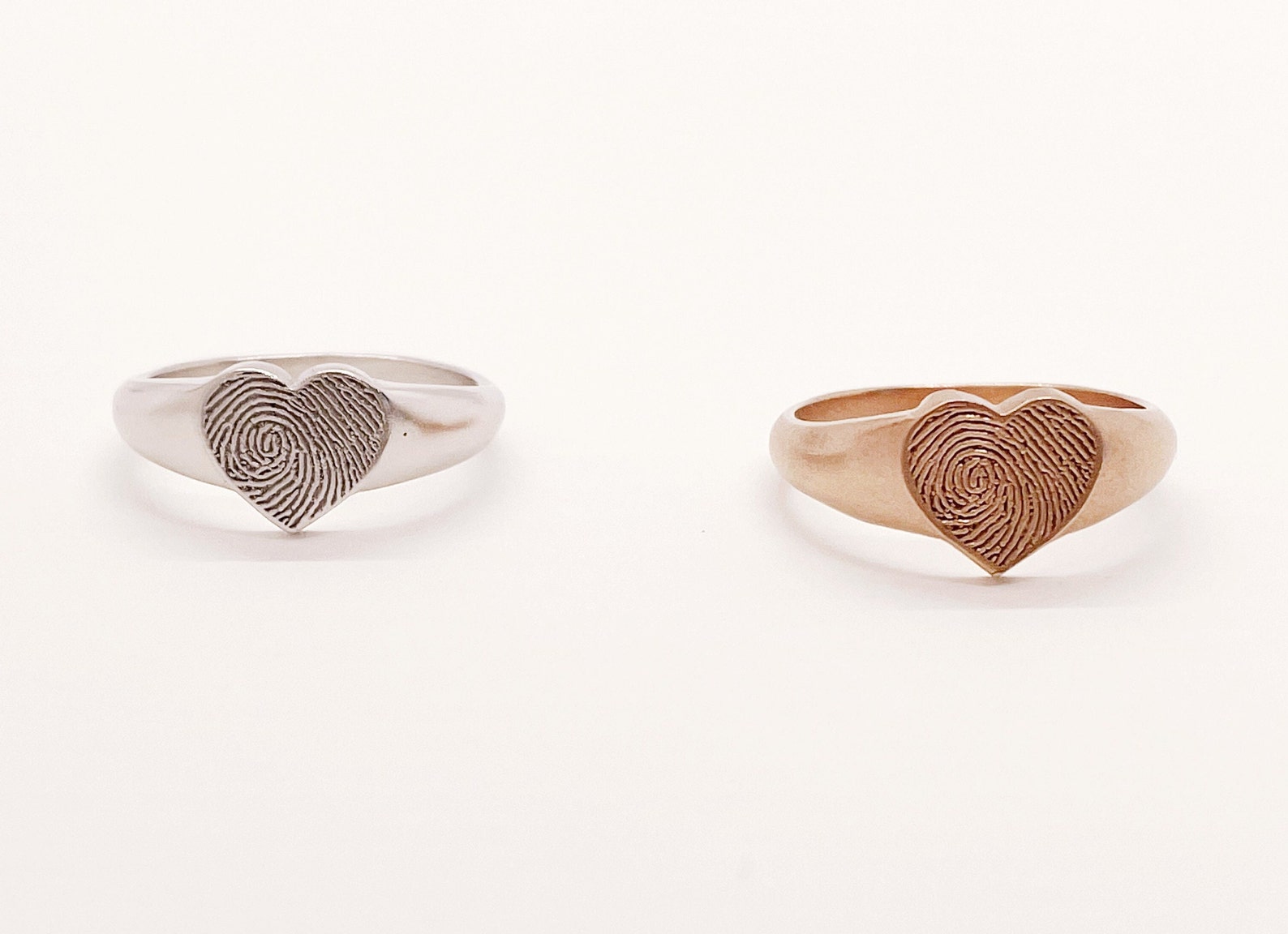Heart-shape Fingerprint Ring/ Custom Engraved Heart Jewelry /14k Gold ...
