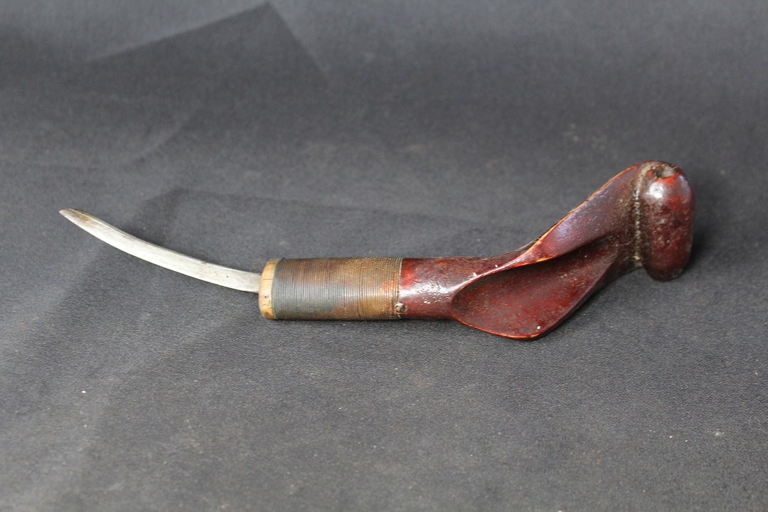 Antique Maine Found Mocotaugan Crooked Carving Knife W/ Carved Handle ...