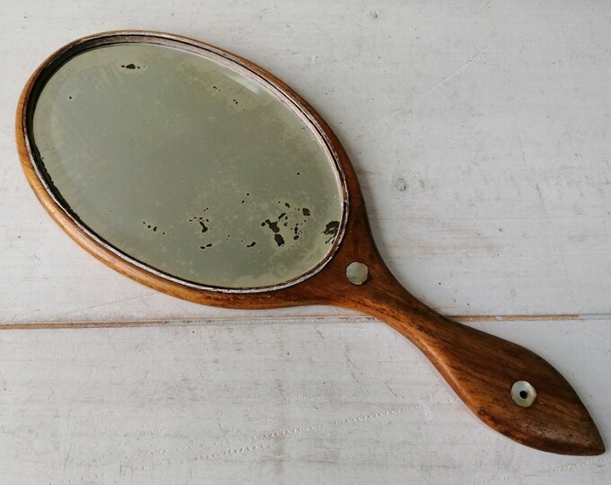 Antique Wooden Hand Mirror With Mother-of-pearl Inlay. Light Wood Oval ...