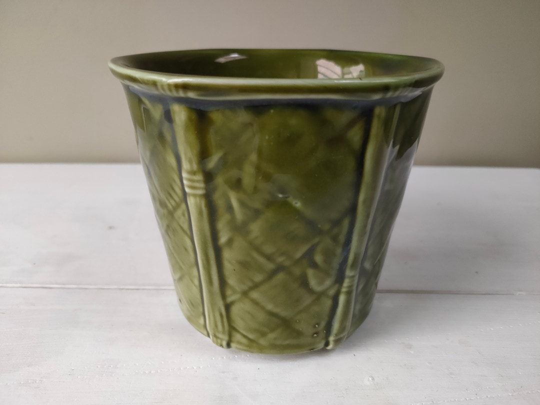 Attractive Churchill Pottery 4 Planter Decorated With Bamboo and Basket ...