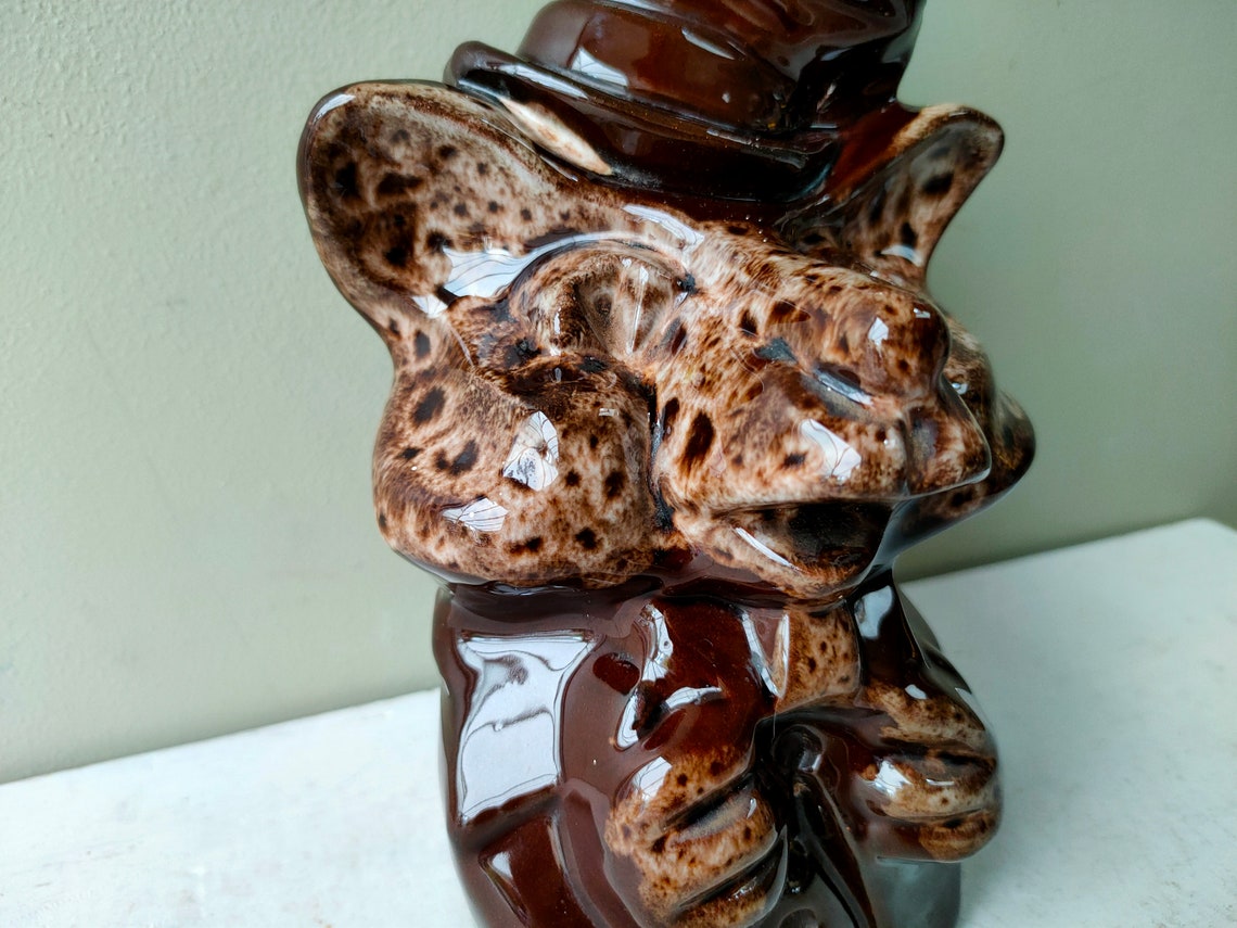 Rare Pottery Money Box in the Shape of a Bear in a Hat. Gorgeous Brown ...