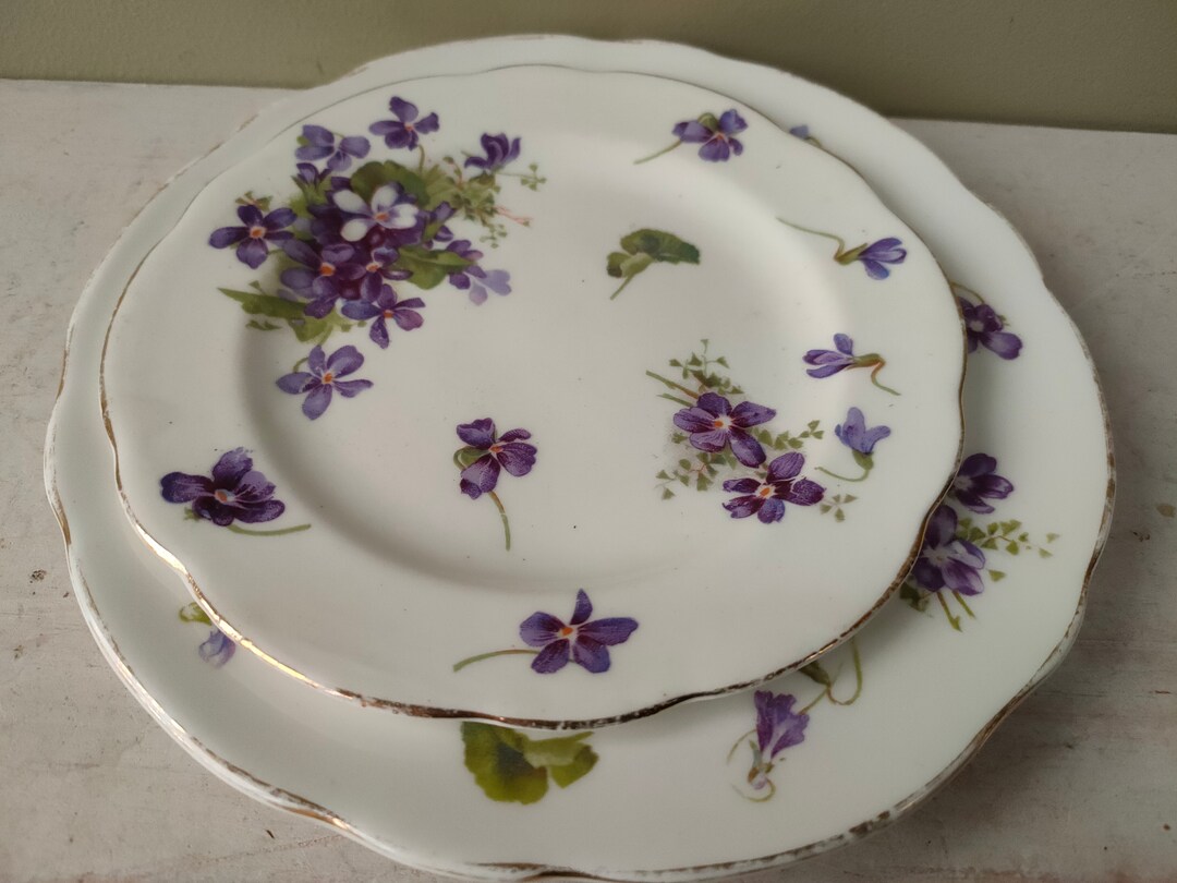 2 Gorgeous Antique Side/tea Plates With Violet Flower Pattern - Etsy