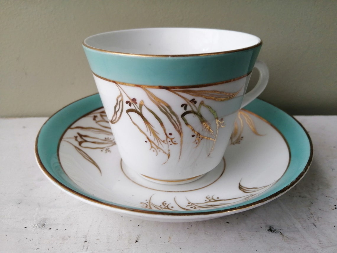 Gorgeous Antique Fine China Teacup With Turquoise and Gold Decoration ...