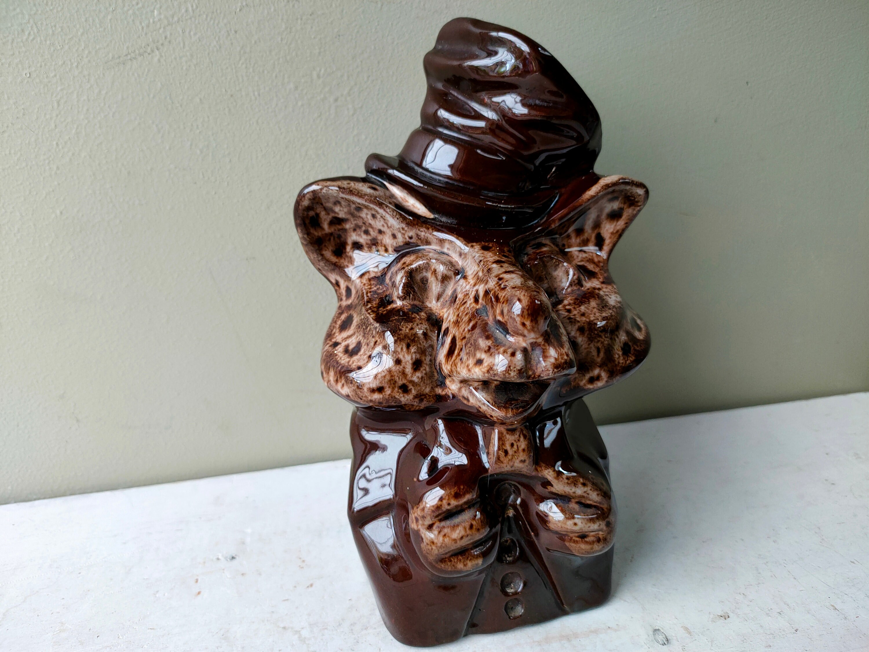Rare Pottery Money Box in the Shape of a Bear in a Hat. Gorgeous Brown ...