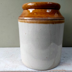 Antique 7 1/2 Stoneware 2 Tone Storage Jar. Salt Glazed Stamped Abbey ...