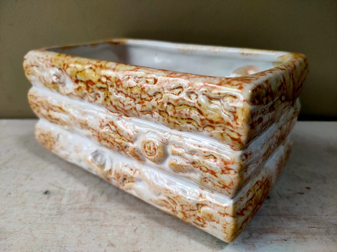Lovely Vintage Textured Rectangular Log Jardiniere/boat Vase. Brown and ...