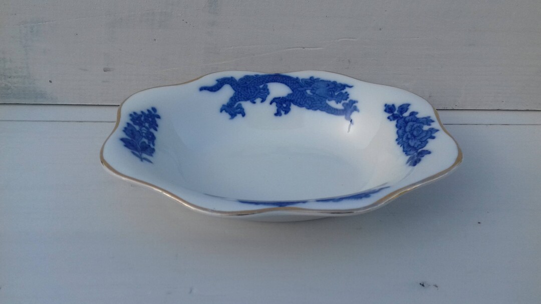 Pretty and Rare "royal Cauldon" Blue Dragon Trinket Dish/candy Bowl or ...
