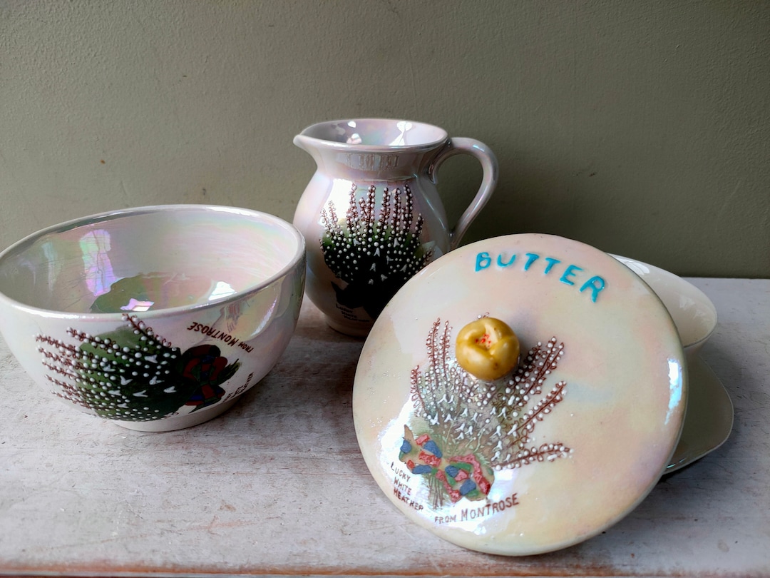 Pretty Carlton China Lustre Breakfast Set, Sugar Bowl, Creamer, Butter ...