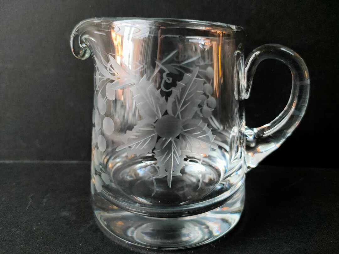 Beautiful Hand Blown and Etched Clear Glass Cream/jug. Perfect for Milk ...