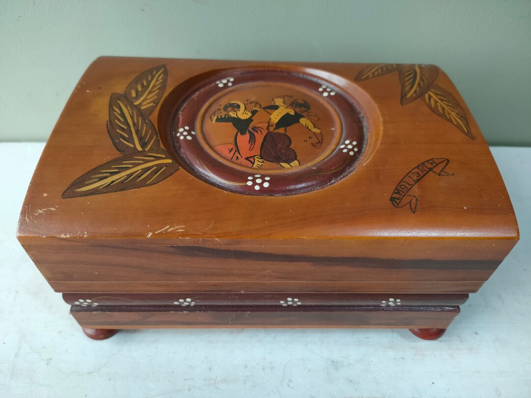 Beautiful Hand Painted Wooden Cigarette Music Box. Musical Casket ...