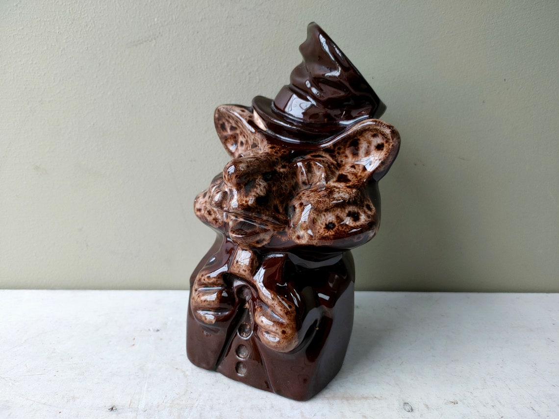 Rare Pottery Money Box in the Shape of a Bear in a Hat. Gorgeous Brown ...
