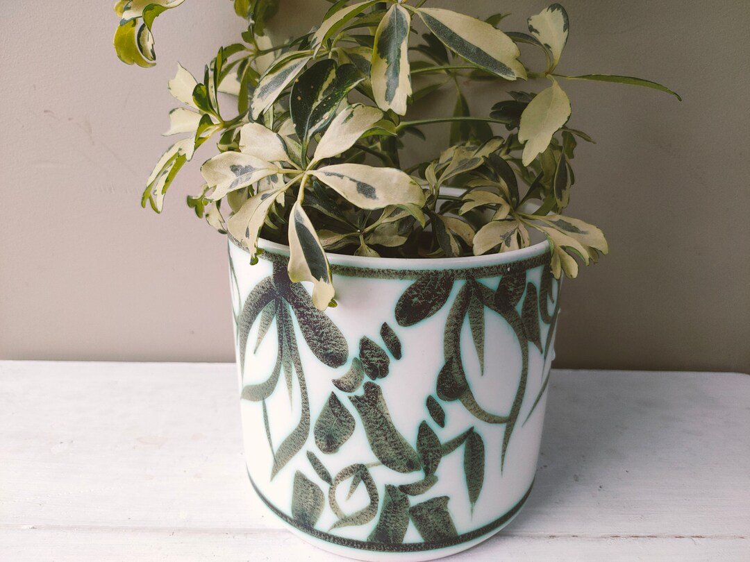 Stunning Hand Painted Pottery Planter/vase With Bamboo Decoration ...