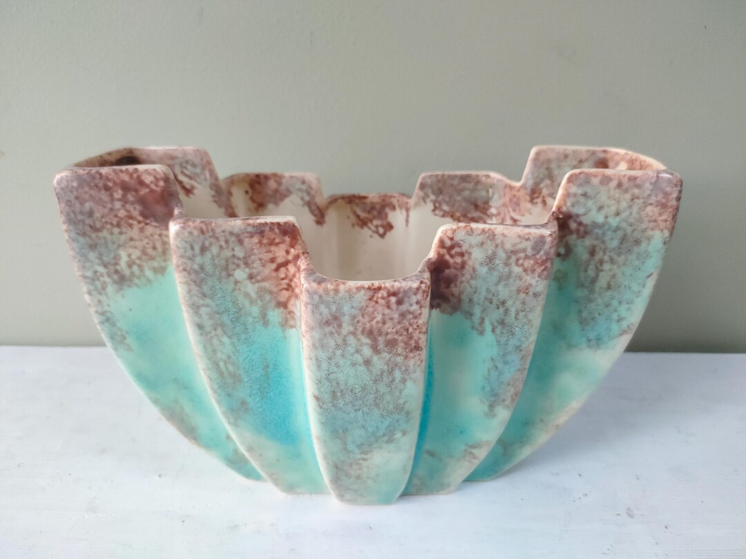 Stunning Art Deco Empire Ware Boat/ Mantle Vase 1087. Vibrant Turquoise ...