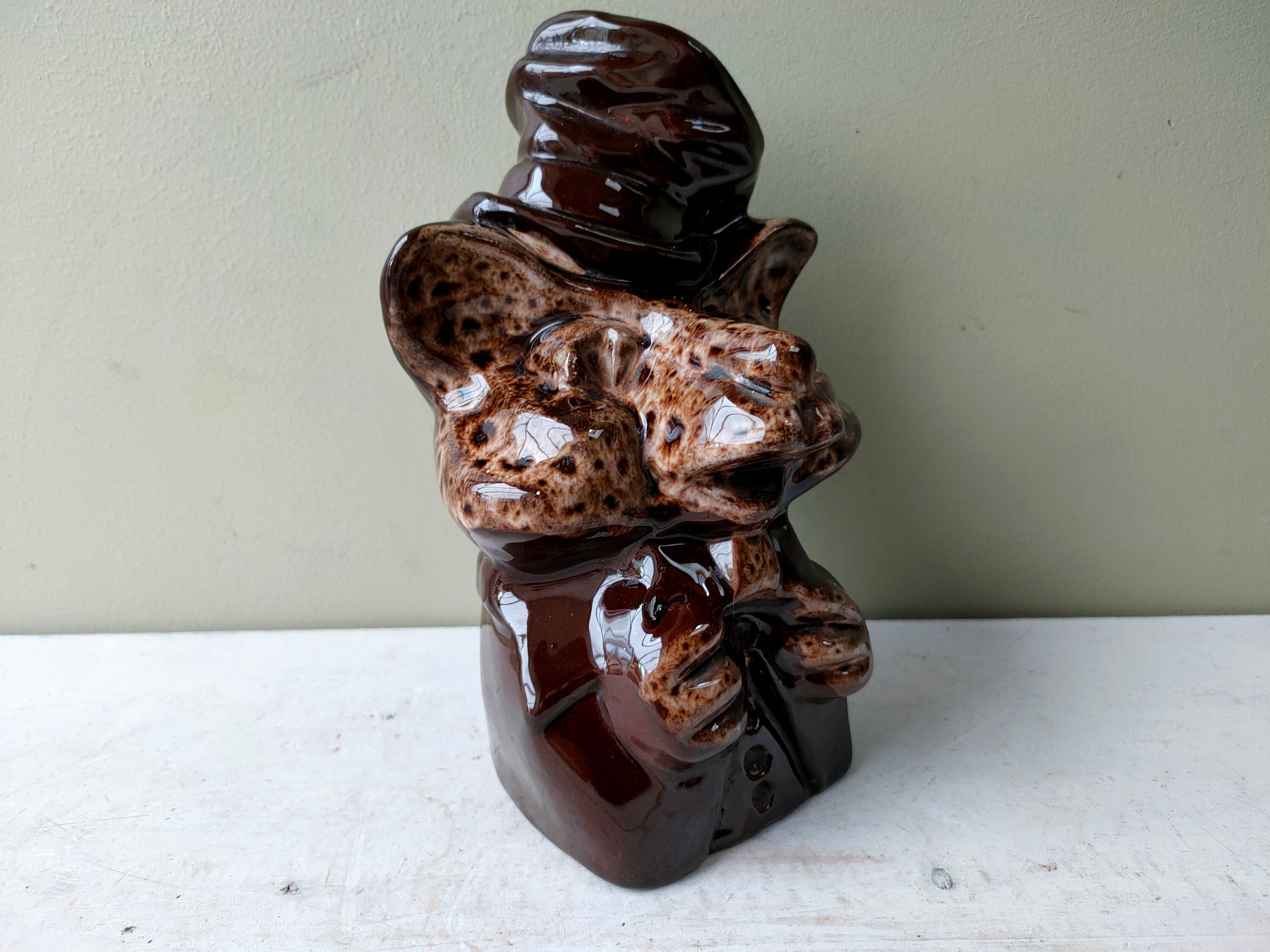 Rare Pottery Money Box in the Shape of a Bear in a Hat. Gorgeous Brown ...