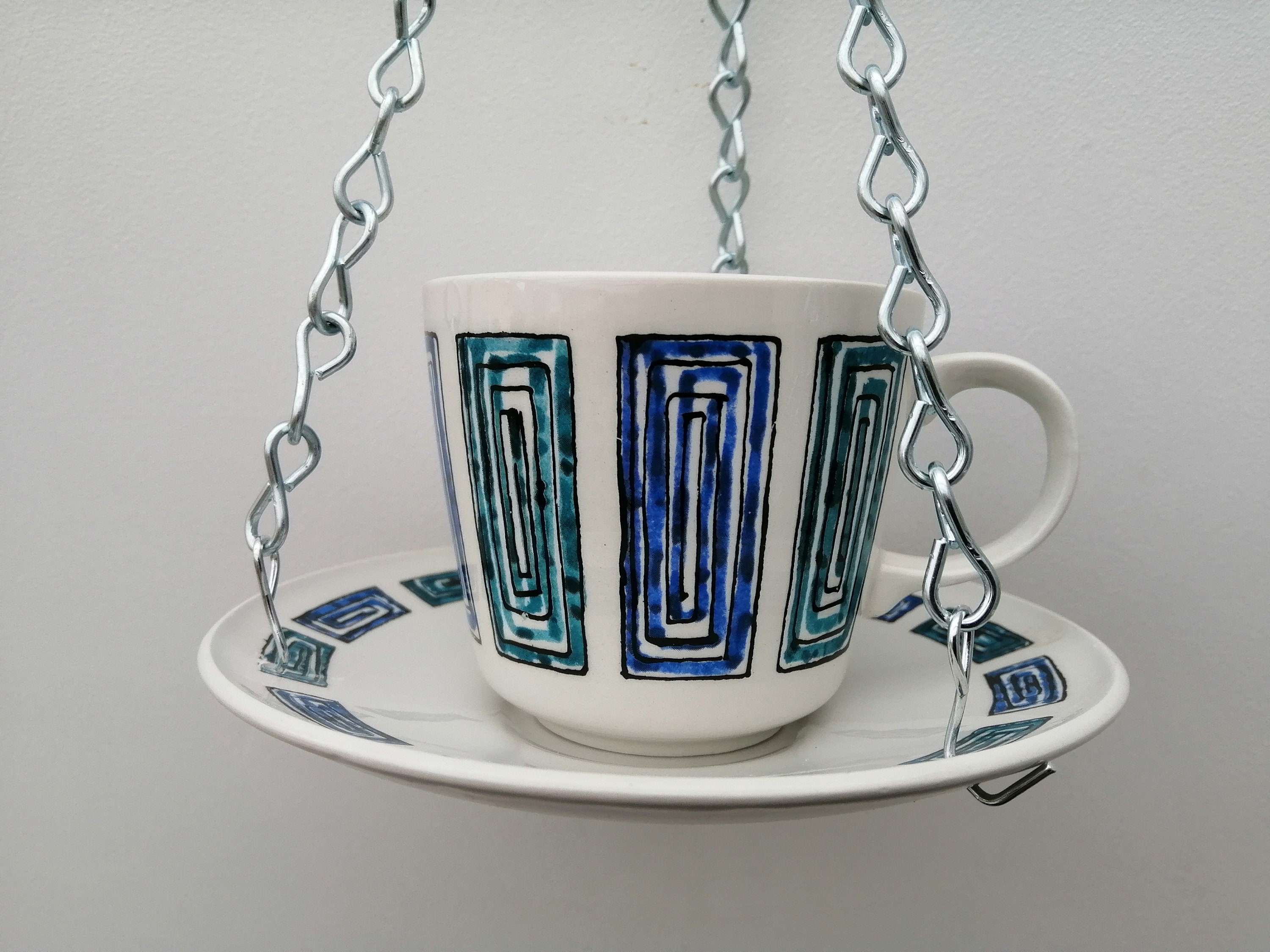 Funky ceramic indoor or outdoor tea cup hanging | Etsy