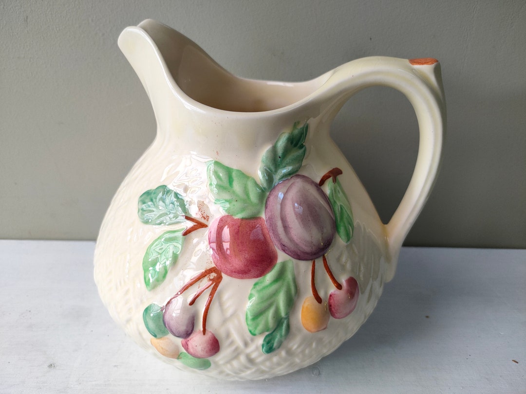 Gorgeous 1930's Shorter and Son Large Pitcher/ Jug. Vivid Fruit and ...