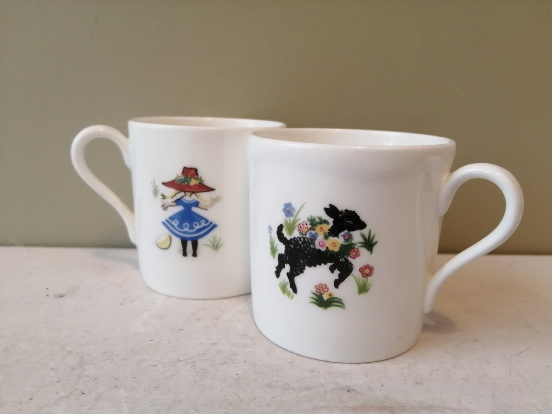 2 Beautiful Vintage Small Child's Mugs With Little Bow Peep and Lamb ...