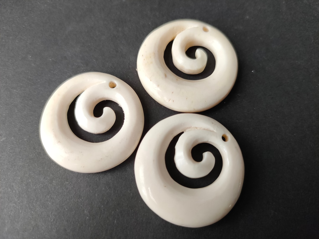 Hand Carved 1 1/2" Bone Koru Spiral Pendant. Traditional Maori Surfer ...