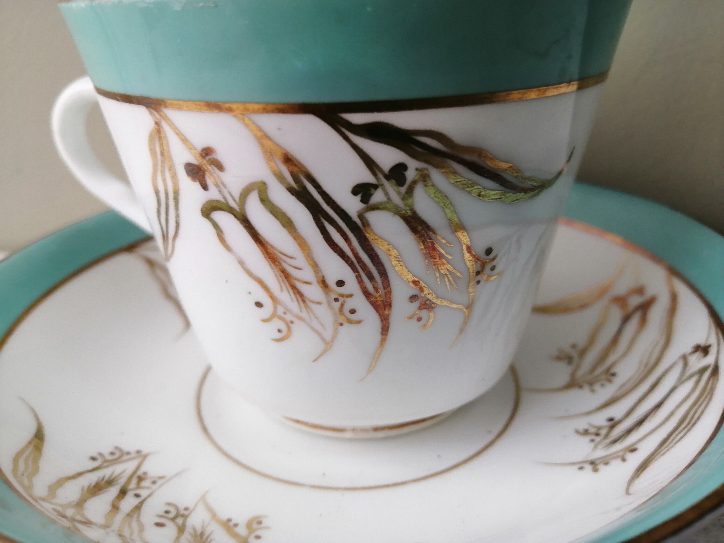 Gorgeous Antique Fine China Teacup With Turquoise and Gold Decoration ...