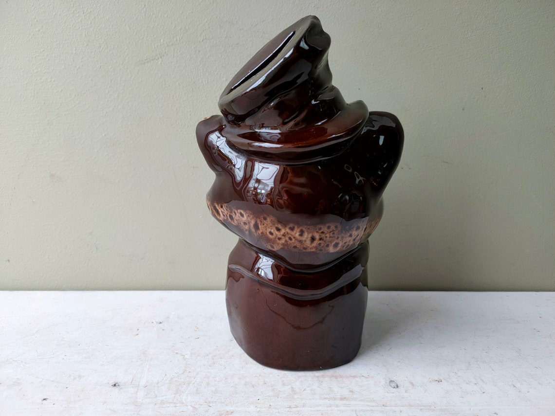 Rare pottery money box in the shape of a Bear in a hat. | Etsy