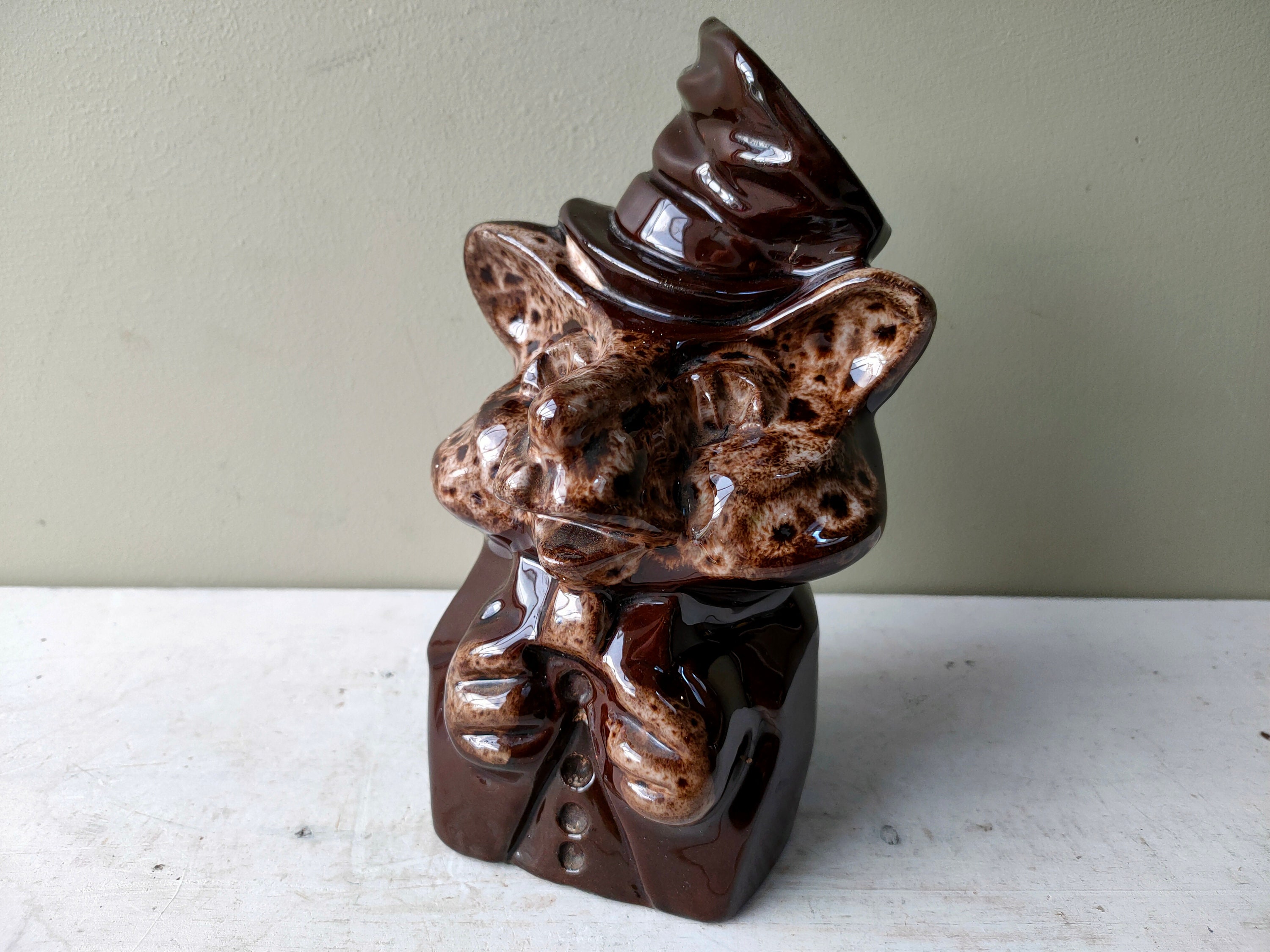 Rare Pottery Money Box in the Shape of a Bear in a Hat. Gorgeous Brown ...